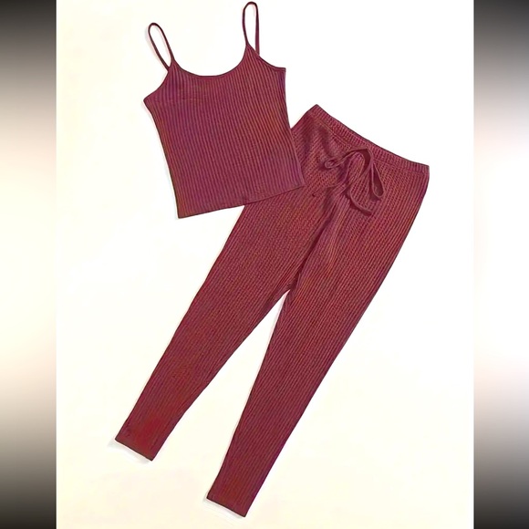 Intimates & Sleepwear | Two Piece Lounge Set Waffle Crew Neck Cami Top ...